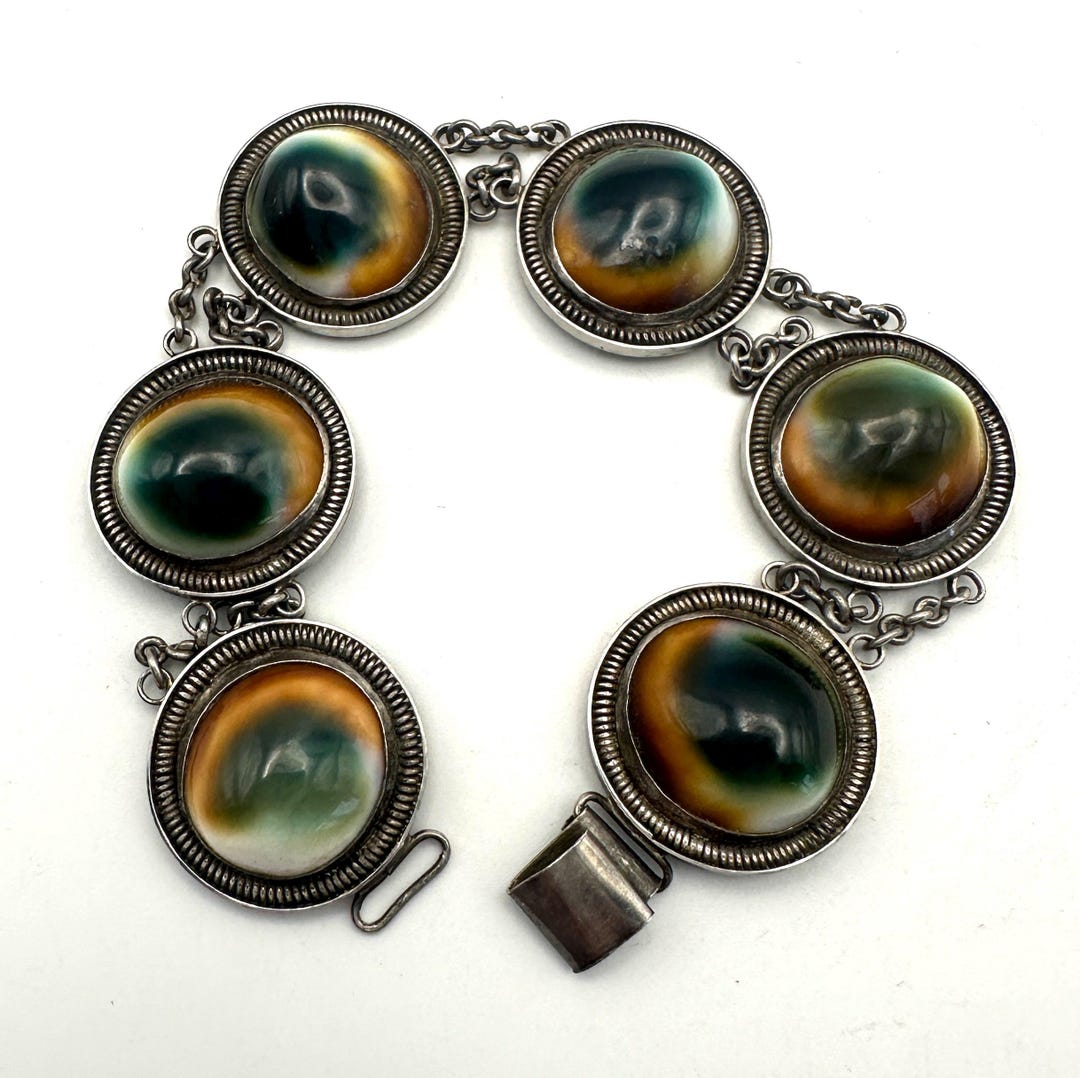 Victorian Operculum Shell Evil Eye Sterling Silver Bracelet - Etsy