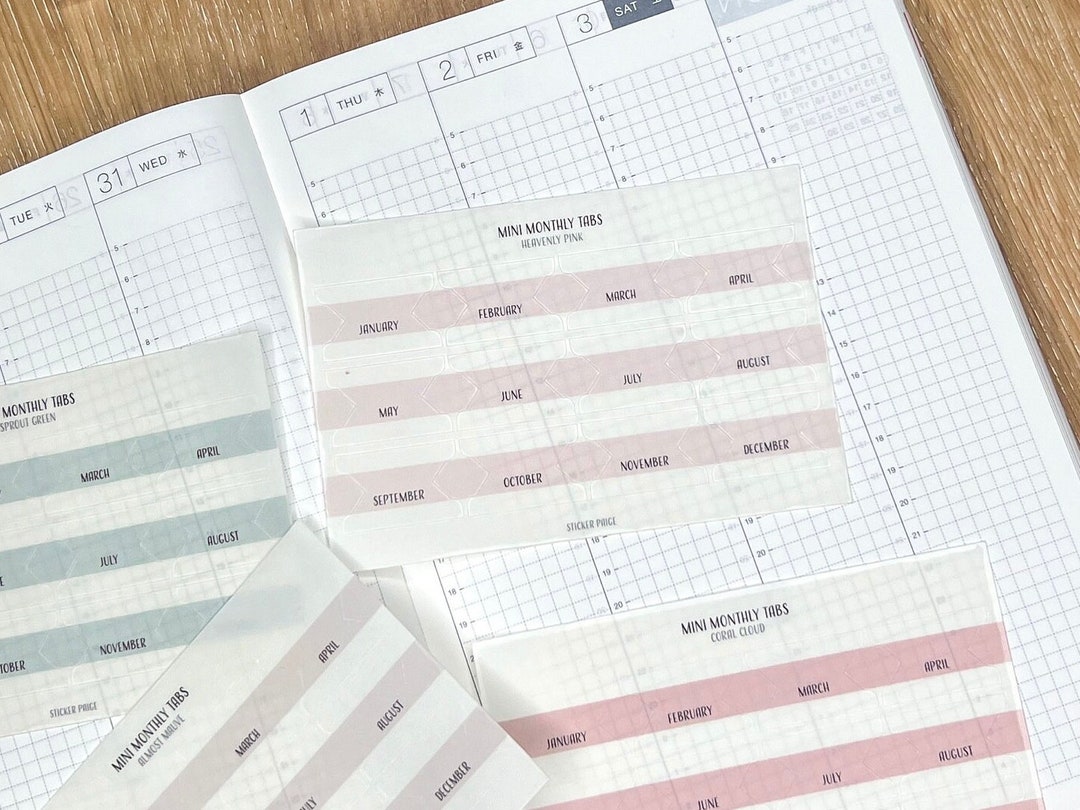 MINI PLANNER TABS | Monthly Hobonichi Tabs | Minimalist Planning | Page ...