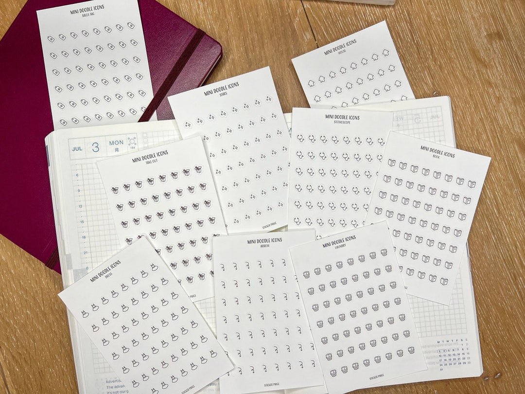 ASSORTED MINI DOODLE Icon Stickers | Minimalist Planner Stickers ...