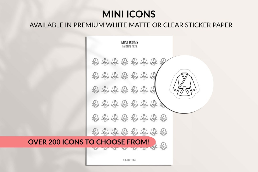 MARTIAL ARTS Mini Icon Stickers | Minimalist Planner Stickers ...