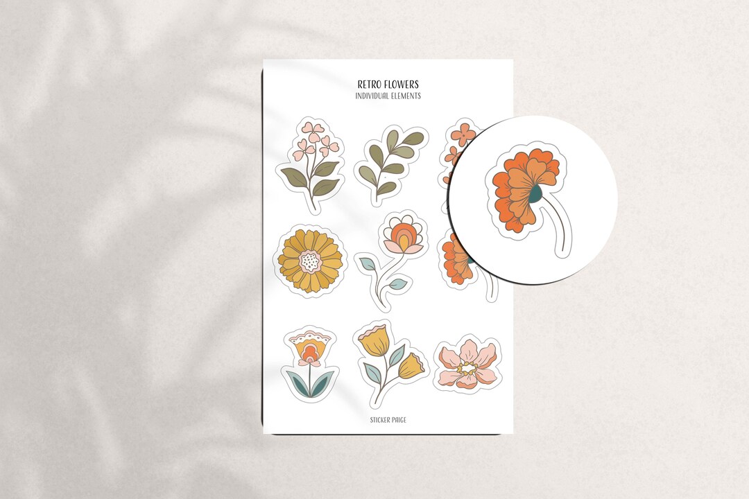 RETRO FLOWERS Planner Sticker Collection | Minimalist Sticker Pack ...