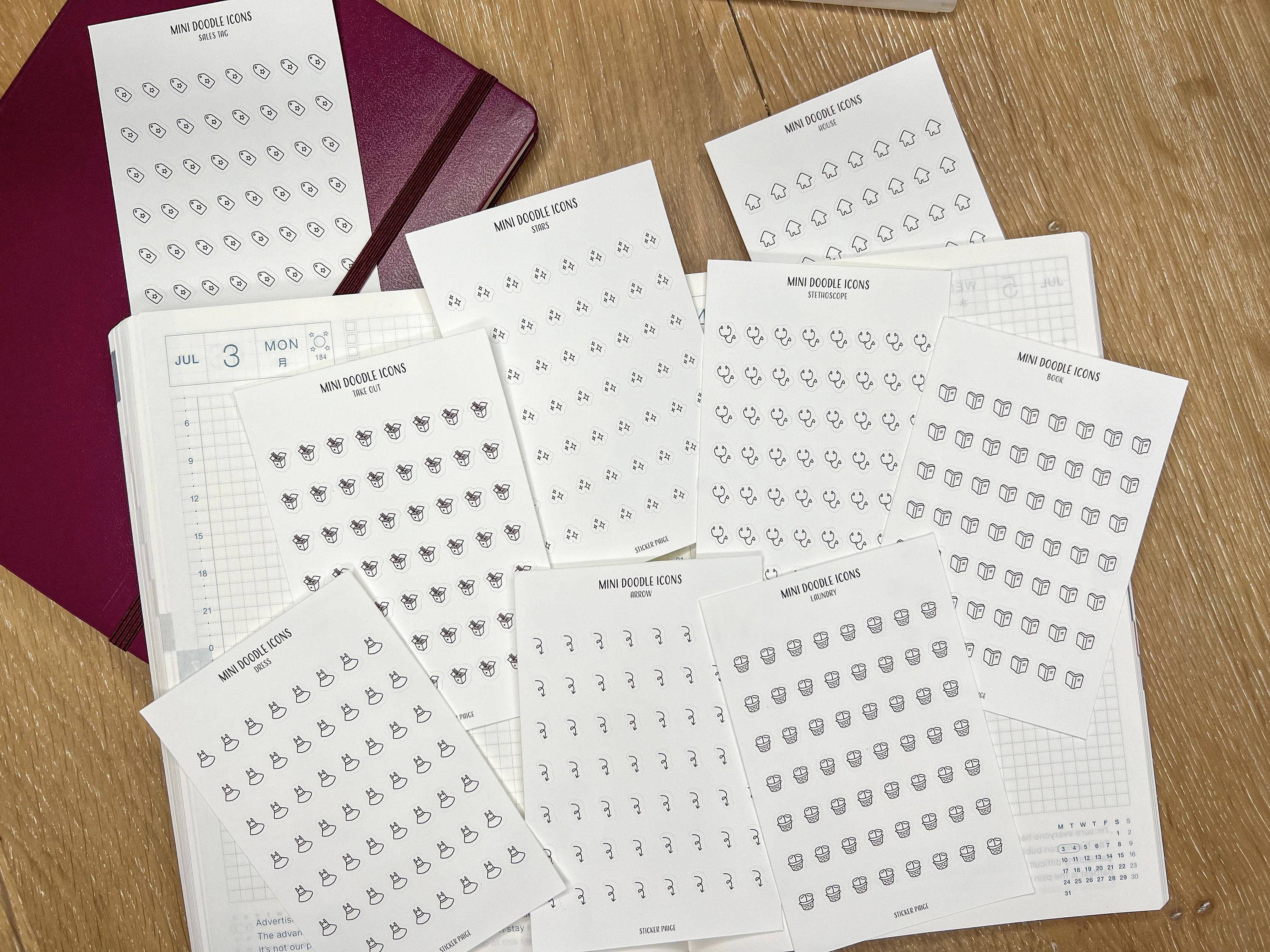 ASSORTED MINI DOODLE Icon Stickers | Minimalist Planner Stickers ...
