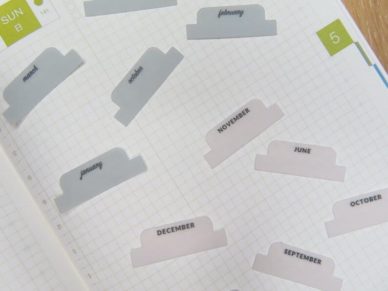 MINI MONTH TAB Stickers | Frosted Vellum | Divider Tab Labels | Clear ...