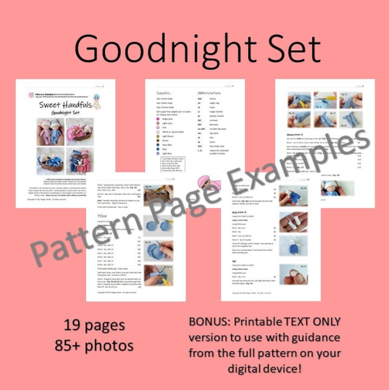 CROCHET PATTERN Sweet Handfuls Goodnight Set Add on doll - Etsy