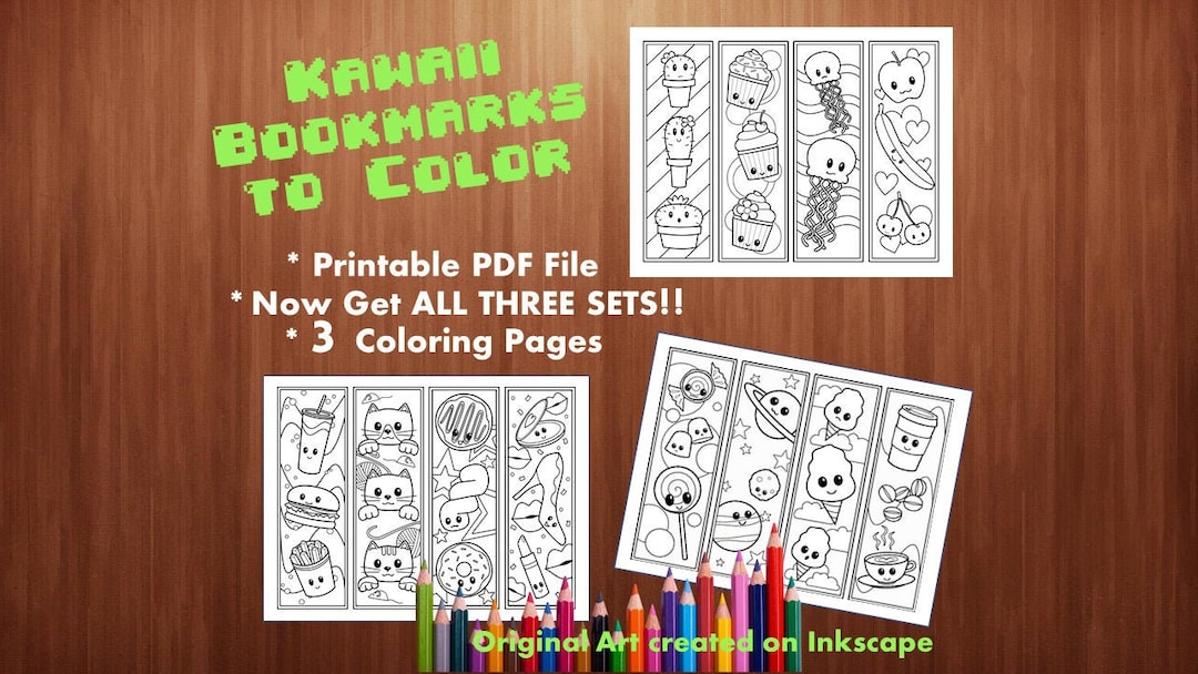 SET OF 3: Kawaii Bookmarks to Color - Etsy