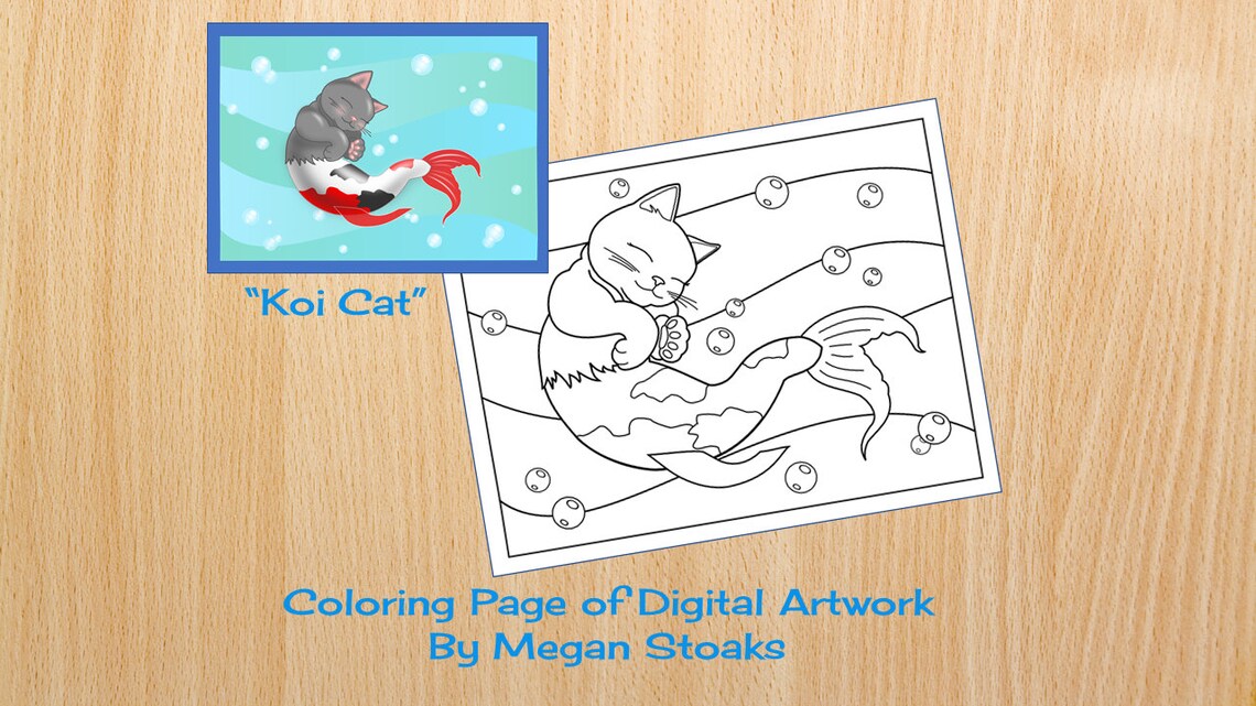 Koi Cat Digital Art Coloring Page | Etsy