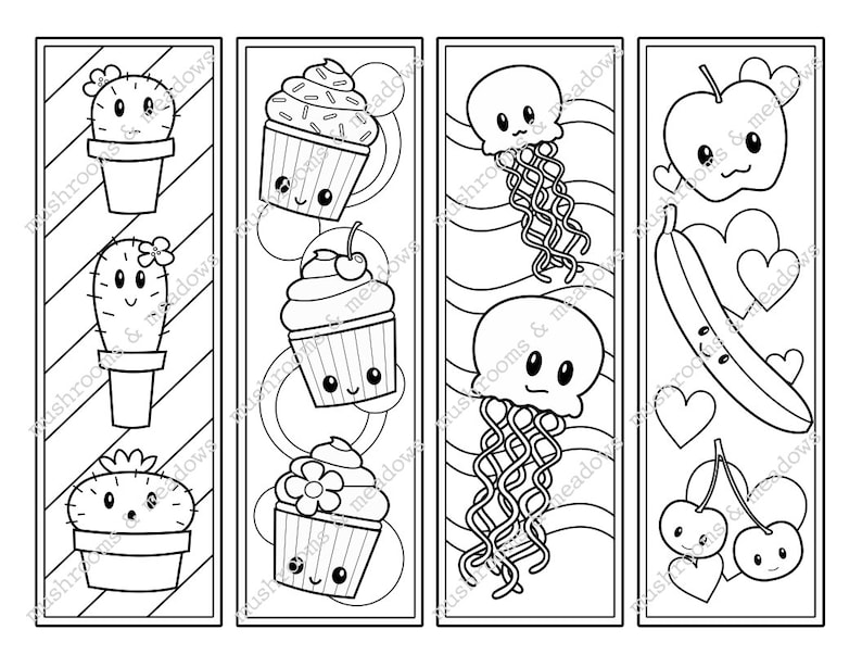 Kawaii Bookmarks to Color | Etsy