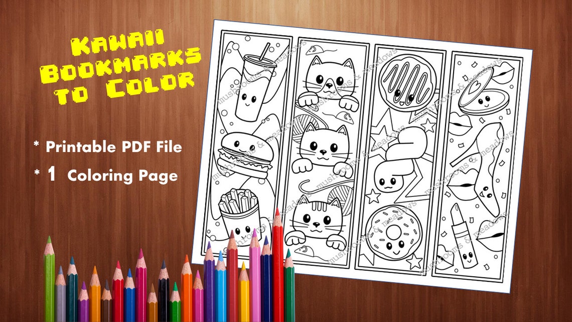 Kawaii Bookmarks to Color - Etsy