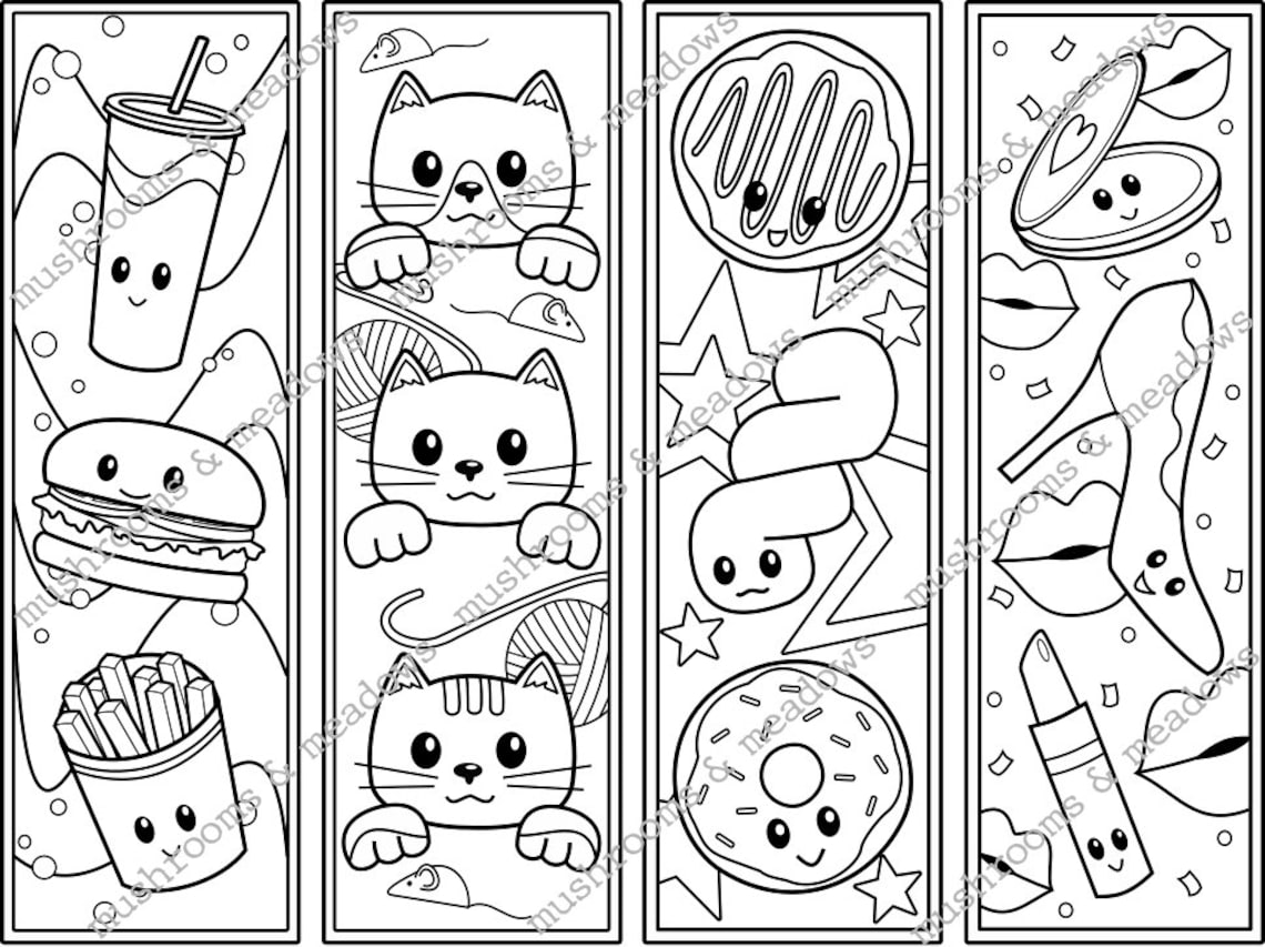 SET OF 3: Kawaii Bookmarks to Color - Etsy