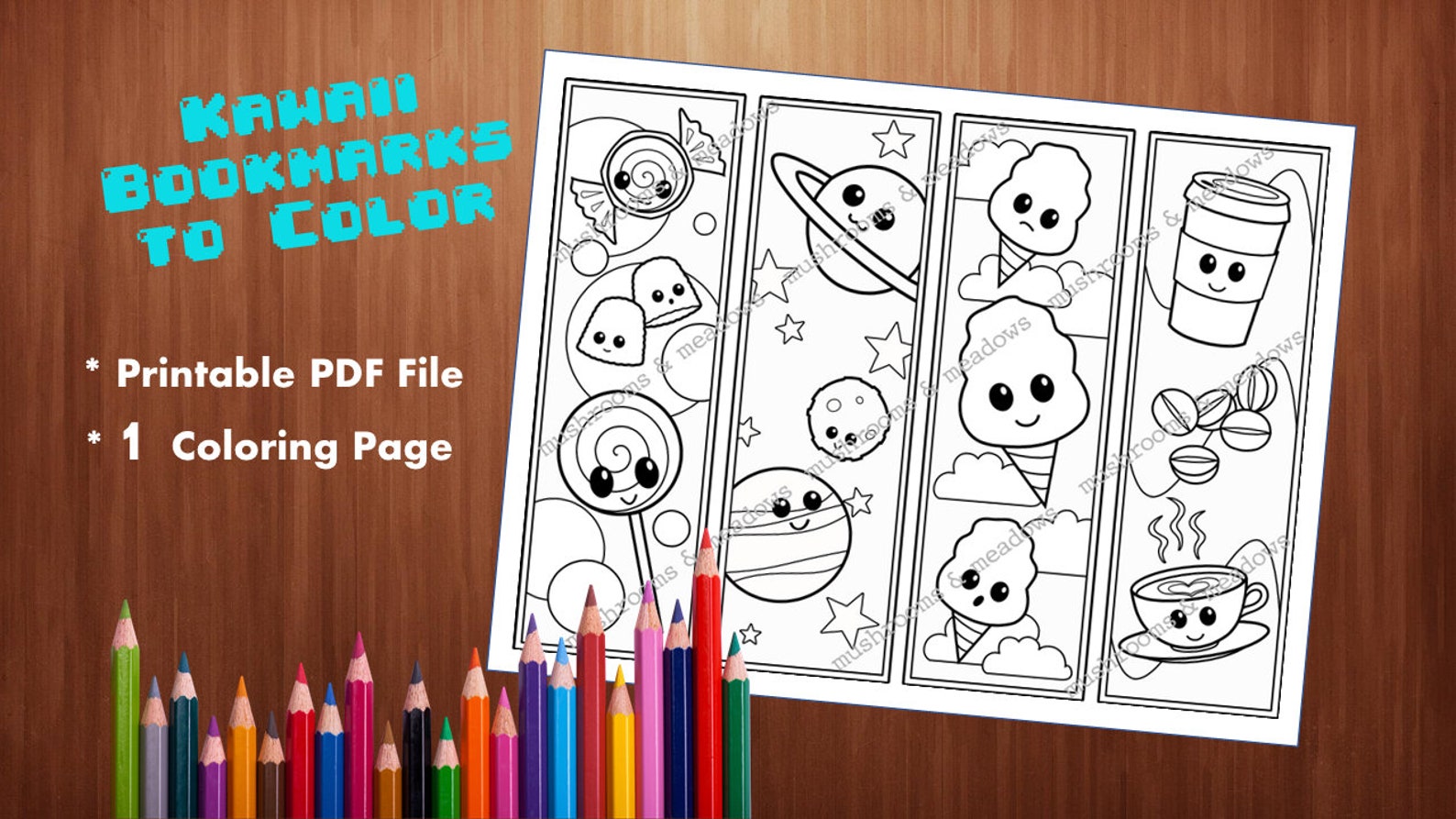 Kawaii Bookmarks to Color | Etsy