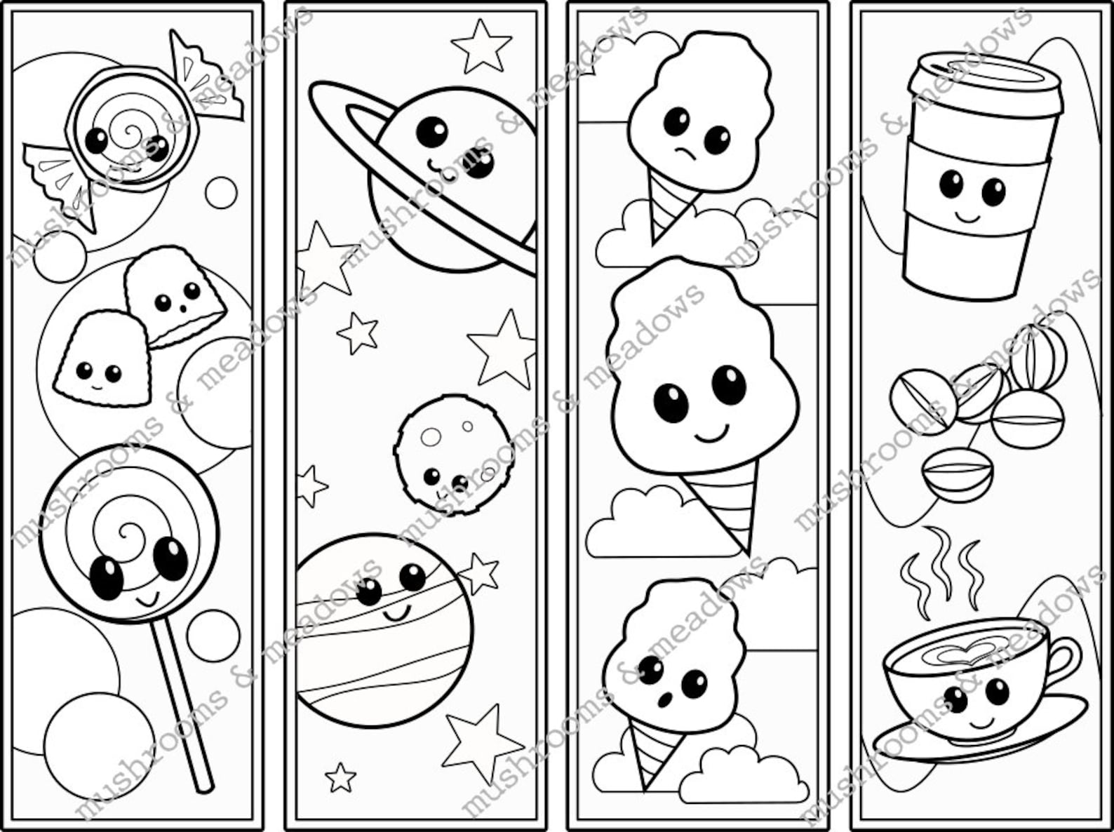 SET OF 3: Kawaii Bookmarks to Color - Etsy