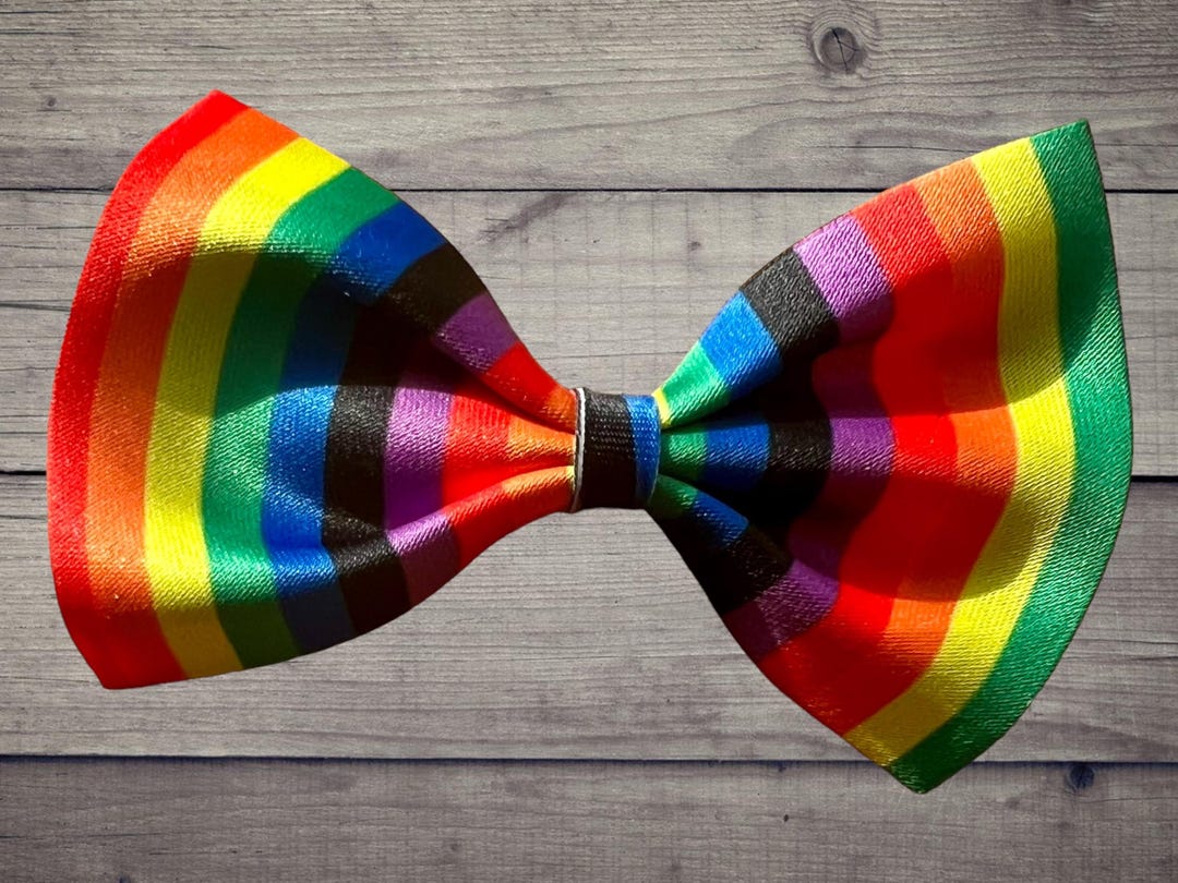 Rainbow With Black Pet Bow Tie Collar Accessory With Velcro Closure ...