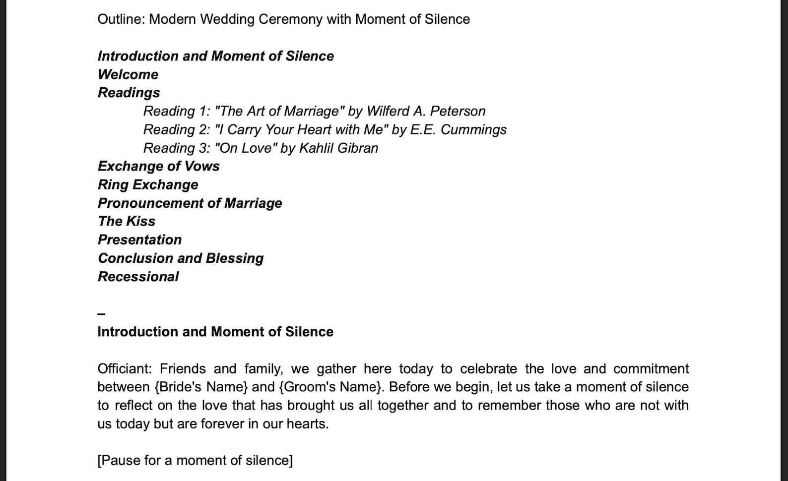 Elegant and Heartfelt Modern Wedding Ceremony Script With Moment of ...