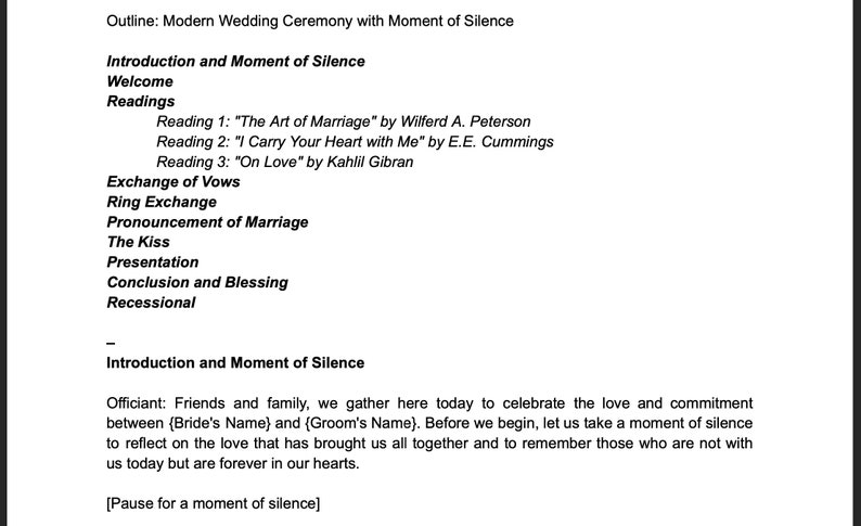 Elegant and Heartfelt Modern Wedding Ceremony Script With Moment of ...