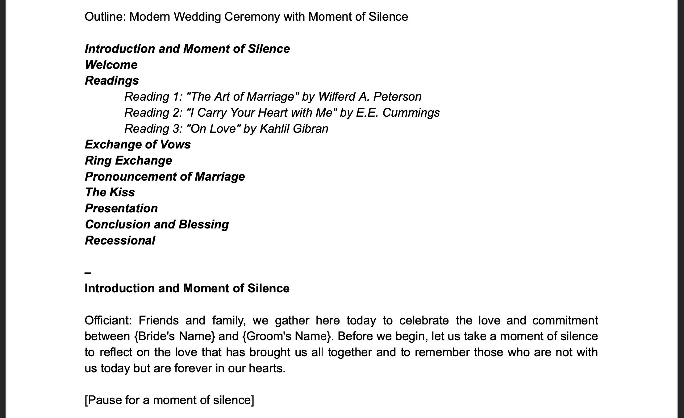 Elegant and Heartfelt Modern Wedding Ceremony Script With Moment of ...