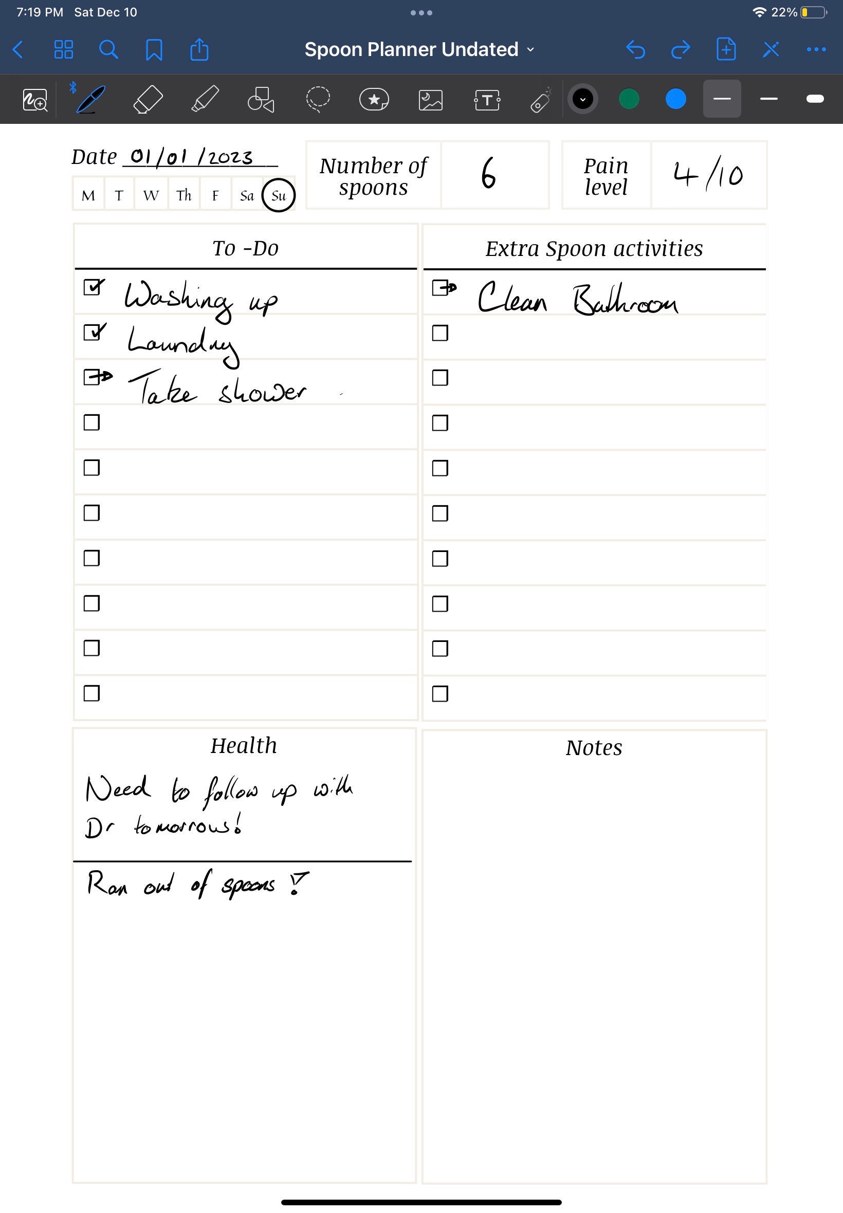 Spoonie Daily Diary | Chronic Pain Planner | PDF Planner | Goodnotes ...