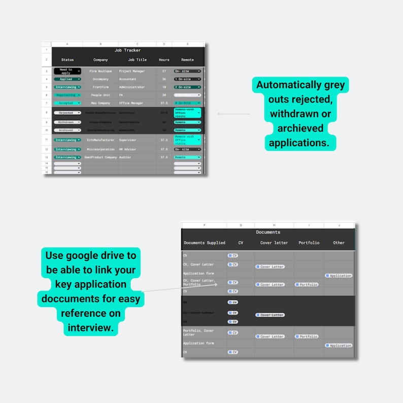 Dark and Aqua Job Application Tracker: Organize Your Job Search With ...
