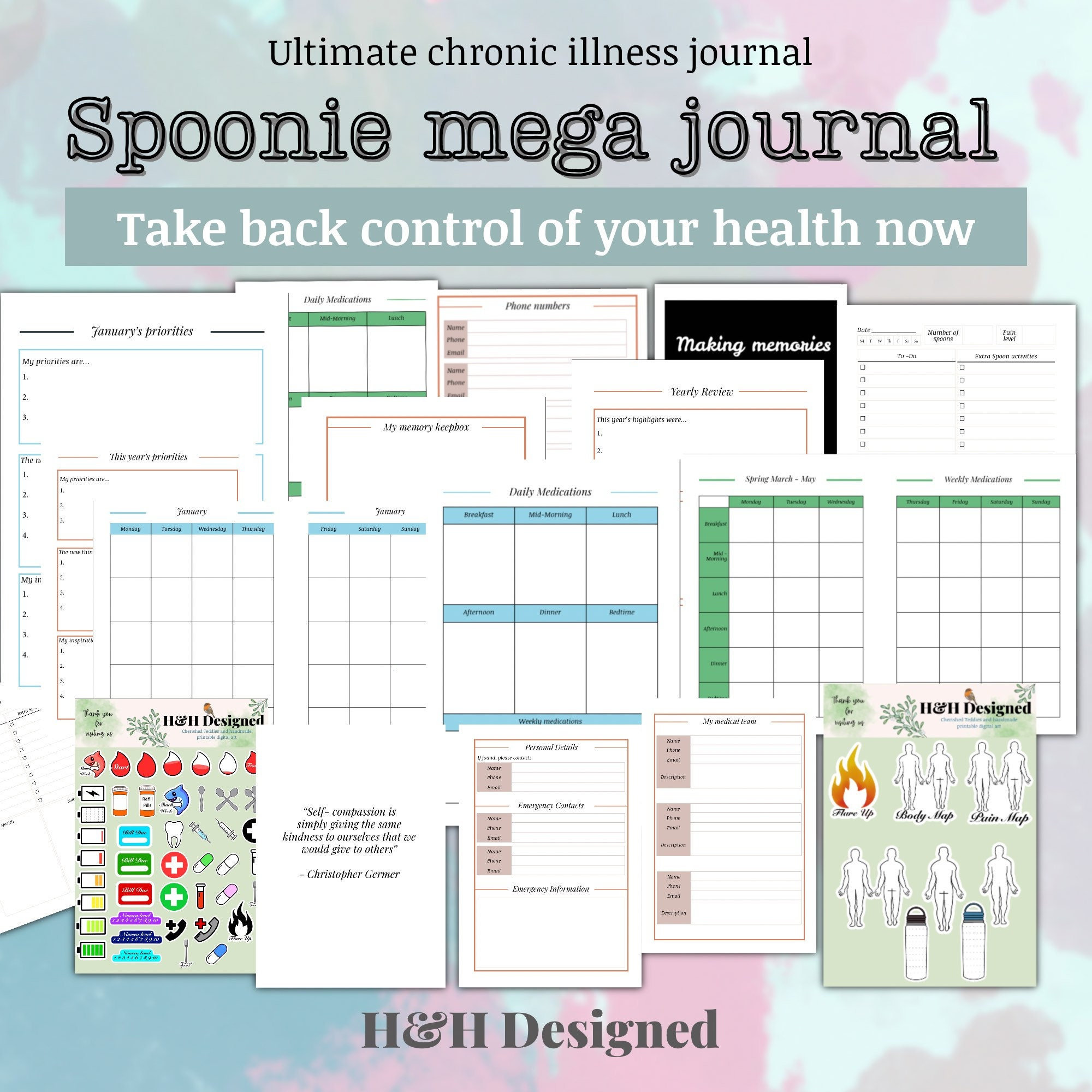 Spoonie Daily Diary | Chronic Pain Planner | PDF Planner | Goodnotes ...