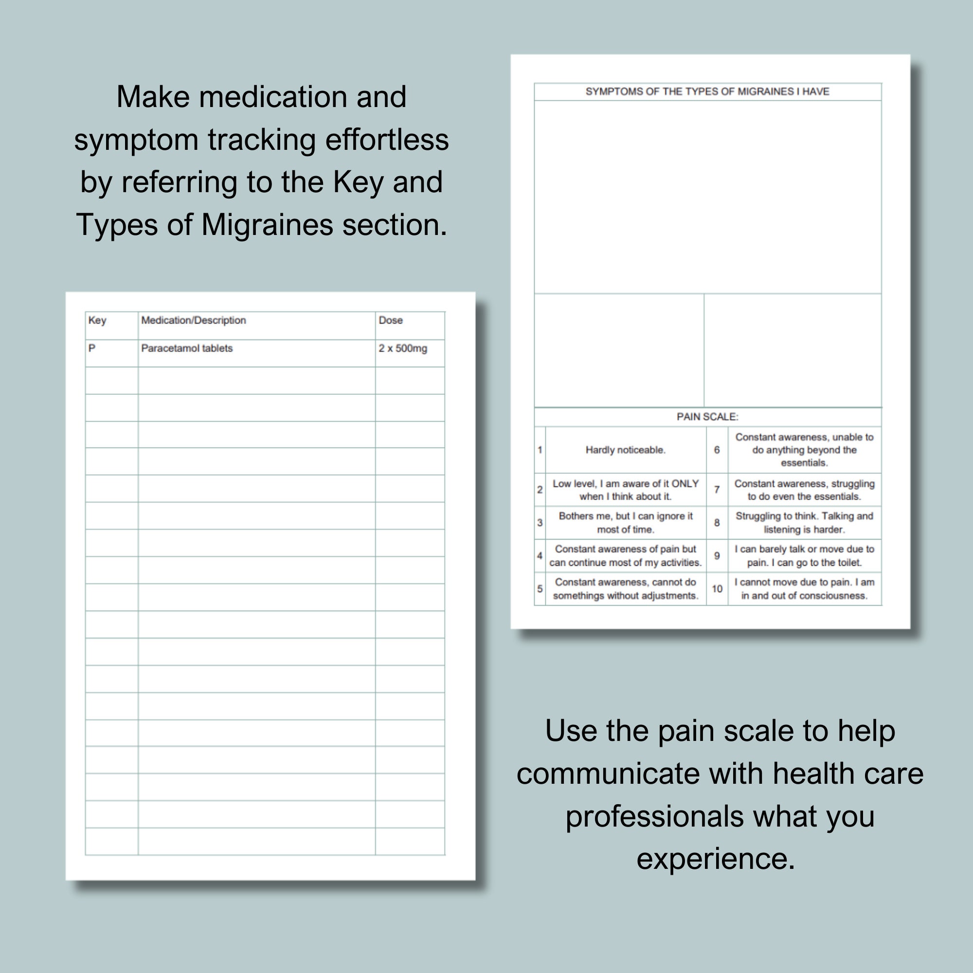 Printable Migraine Tracker Monitor and Manage Your Migraines Health ...
