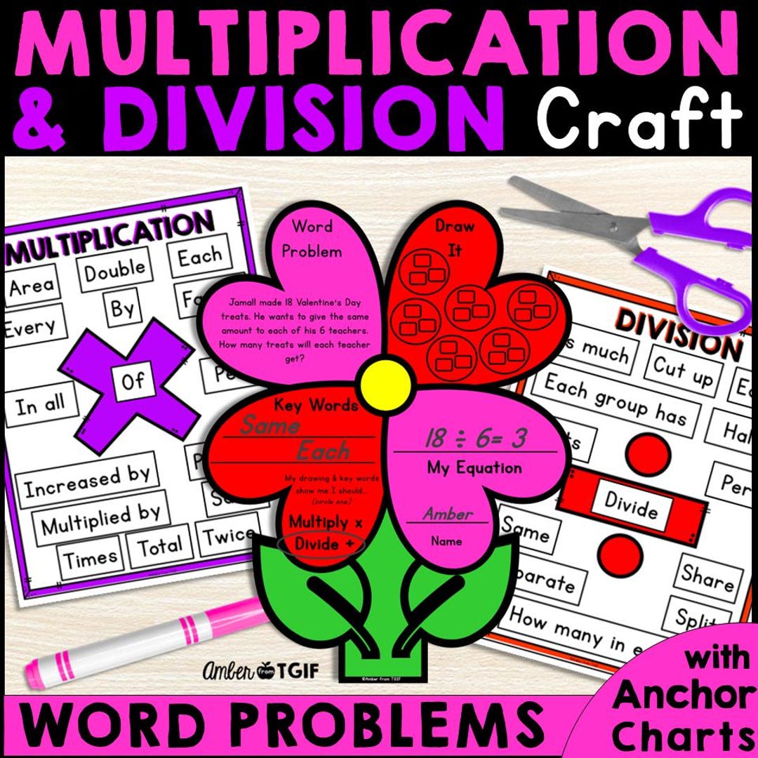 Valentines Day Math Craft Multiplication and Division Word Problems ...