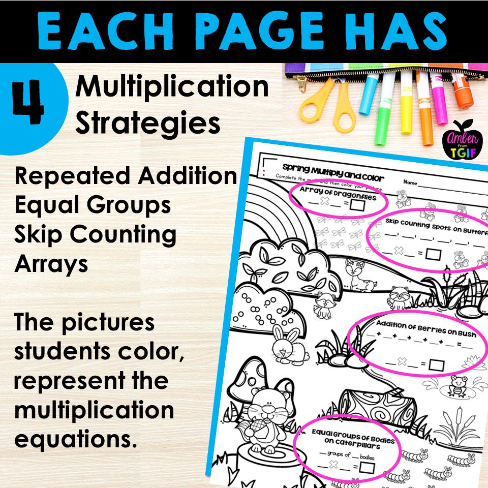 Spring Multiplication Facts Coloring Pages March April Math 2nd Grade ...