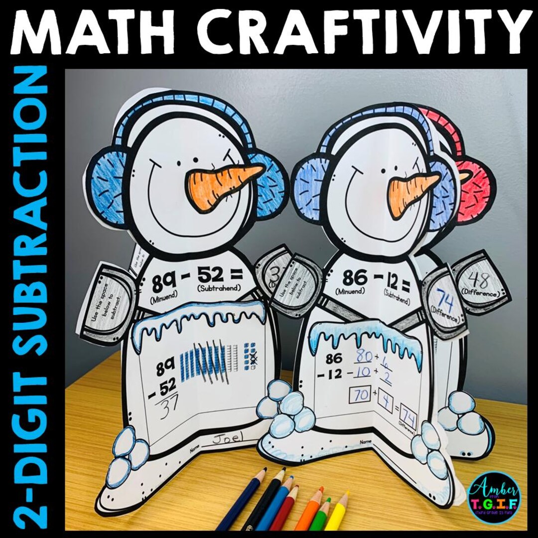Winter 2nd Grade Snowman Math Craft Fun 2 Digit Subtraction With and ...
