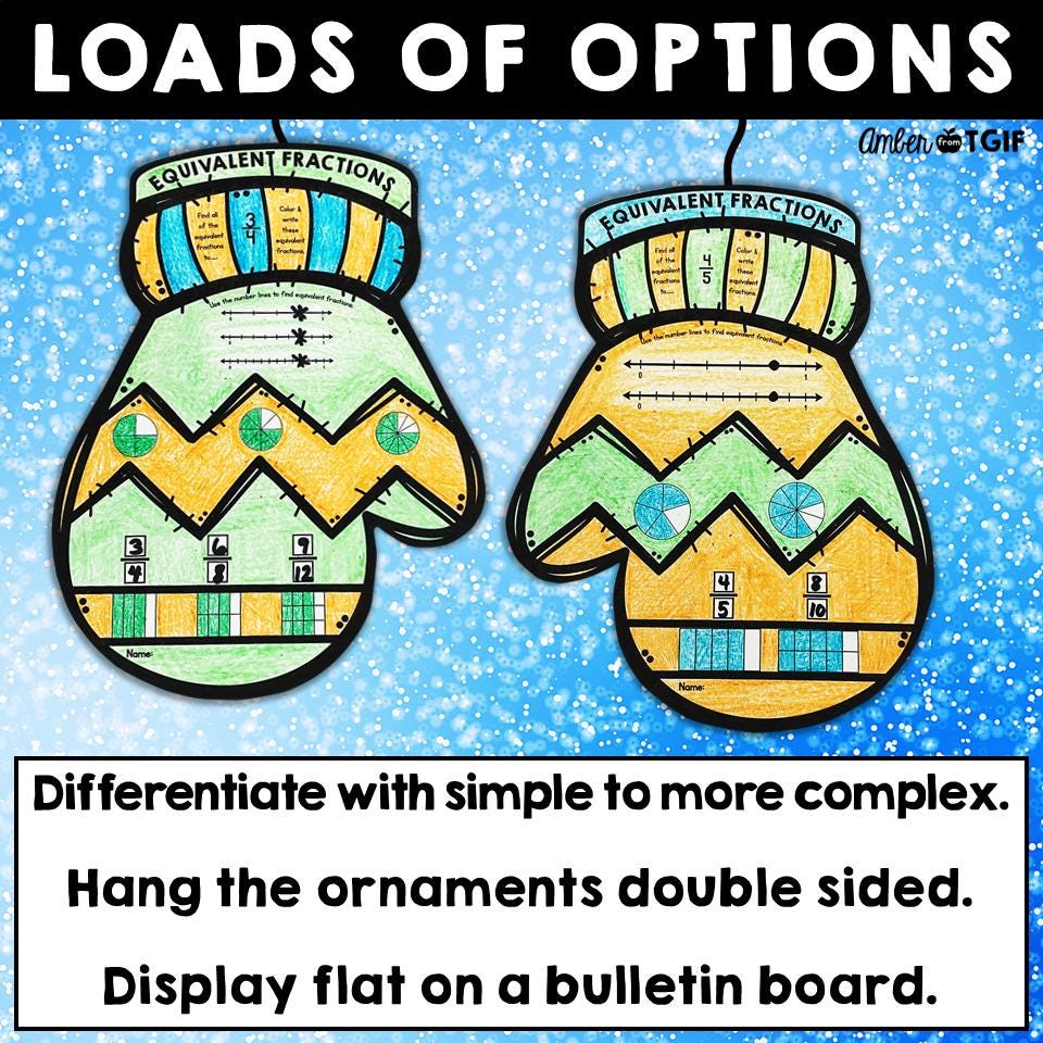 Winter Equivalent Fractions Practice Math Craft 3rd or 4th Grade Fun ...