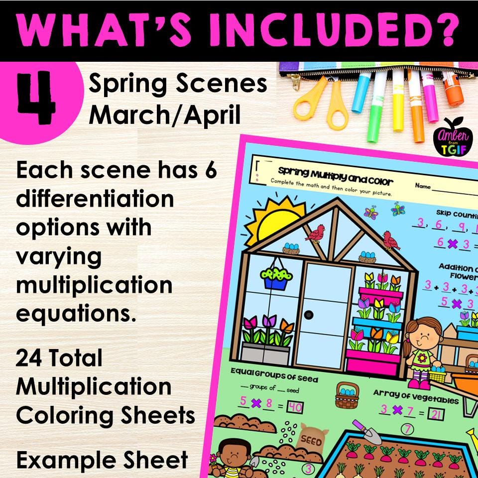Spring Multiplication Facts Coloring Pages March April Math 2nd Grade ...