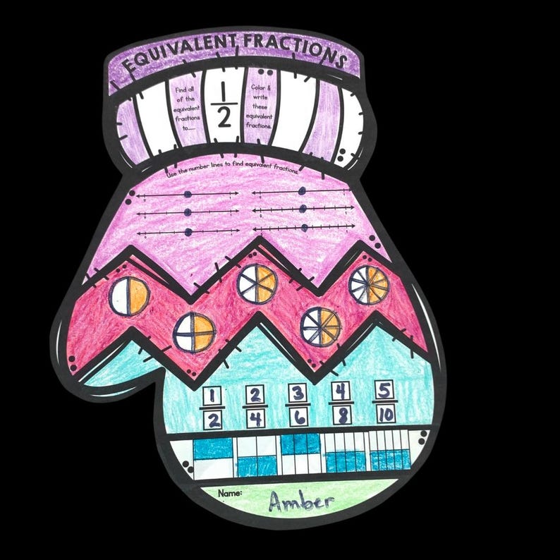 Winter Equivalent Fractions Practice Math Craft 3rd or 4th Grade Fun ...