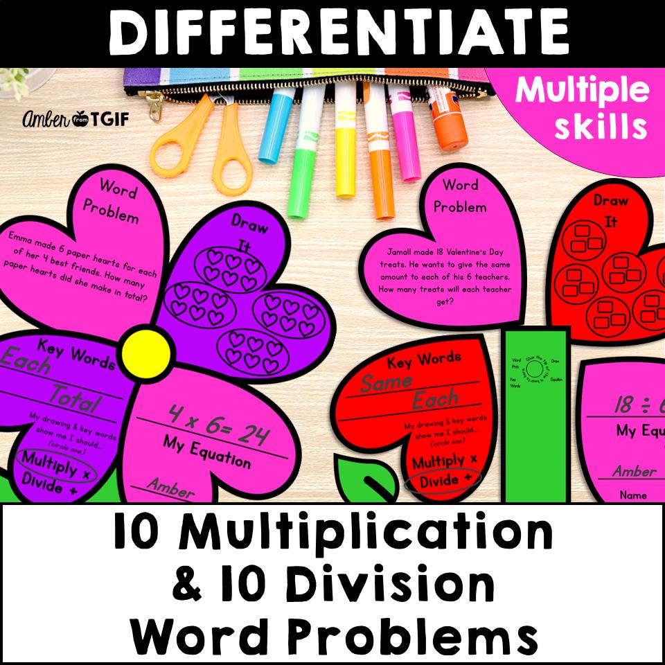 Valentines Day Math Craft Multiplication and Division Word Problems ...