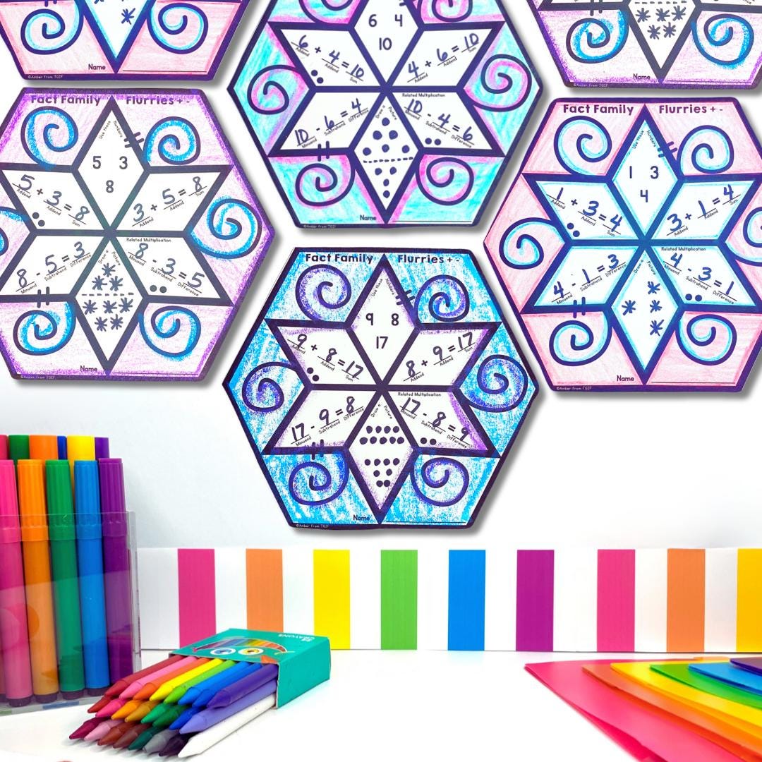 Winter Fact Families Addition and Subtraction, Snow Fun Math Craft ...