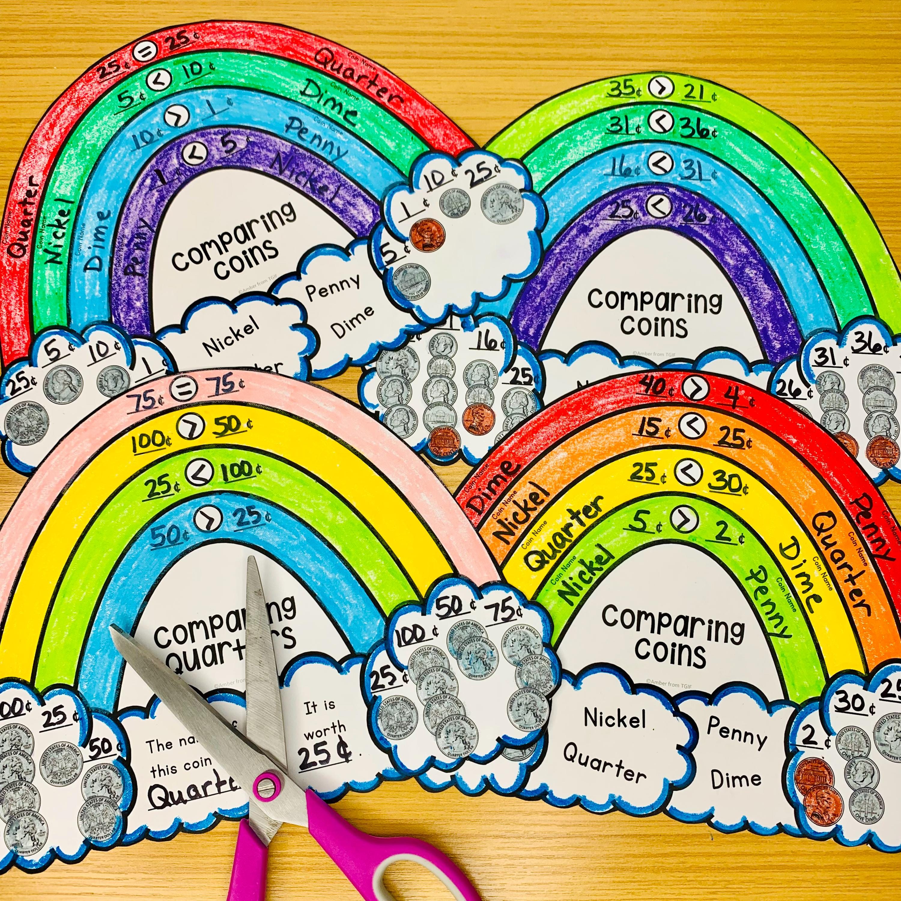 Spring Rainbow Identifying & Counting Coins Comparing Money St Patricks ...