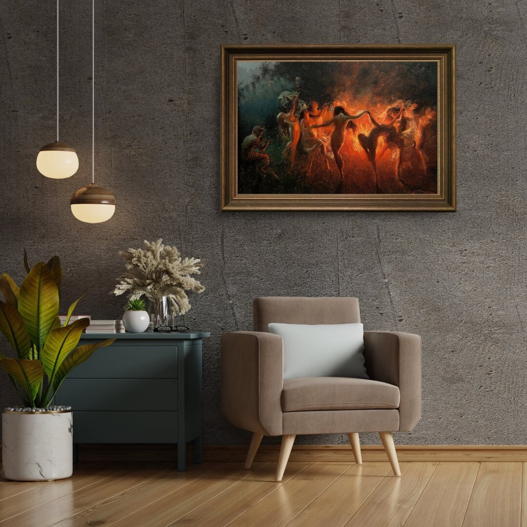 Fire Dance (1889) Oil Painting by Joseph Tomanek / Nymphs Dancing Wall ...