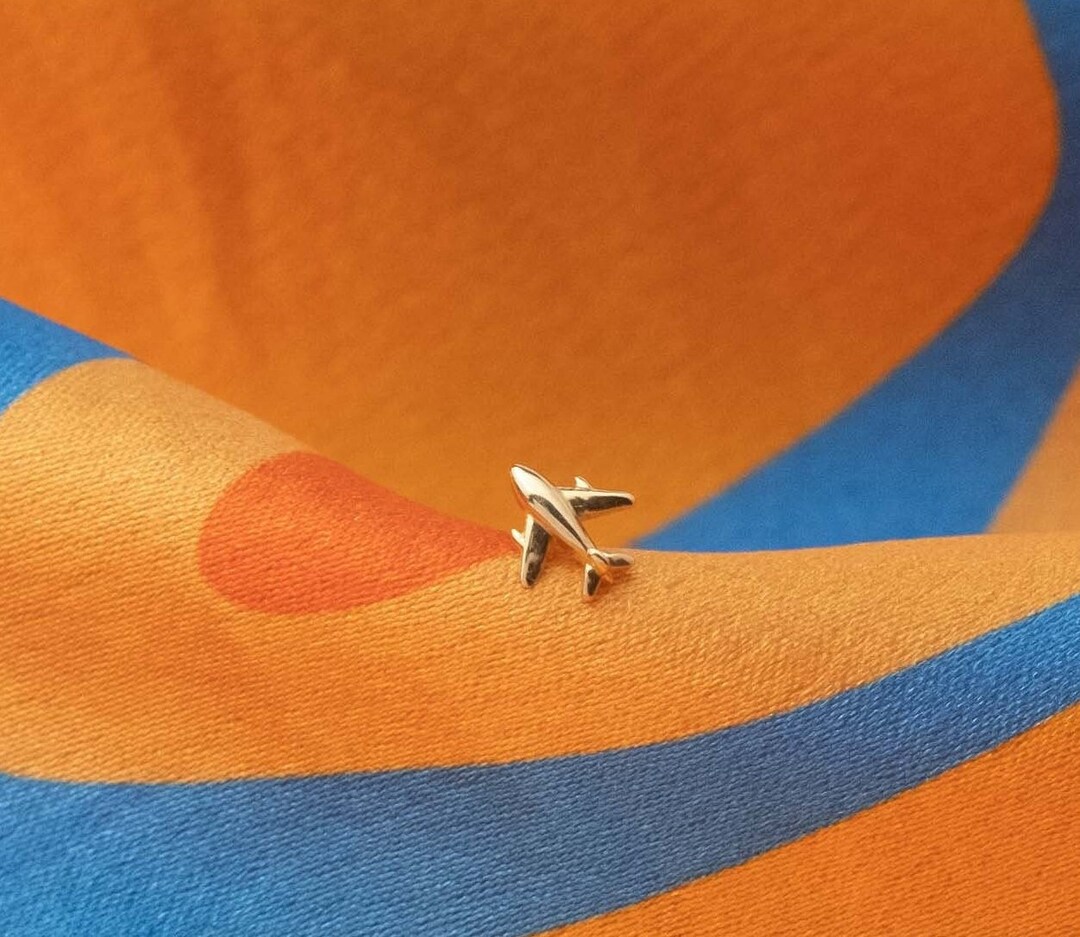 Solid Gold Airplane Stud Piercing With Screw Back - Perfect Gift for ...
