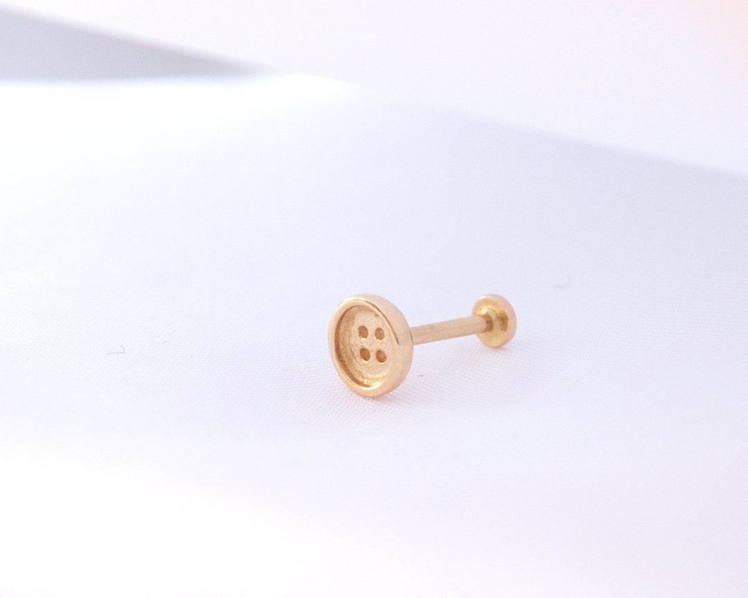 14k Solid Gold Button Piercing, Solid Gold Piercing, 14k Yellow Gold ...