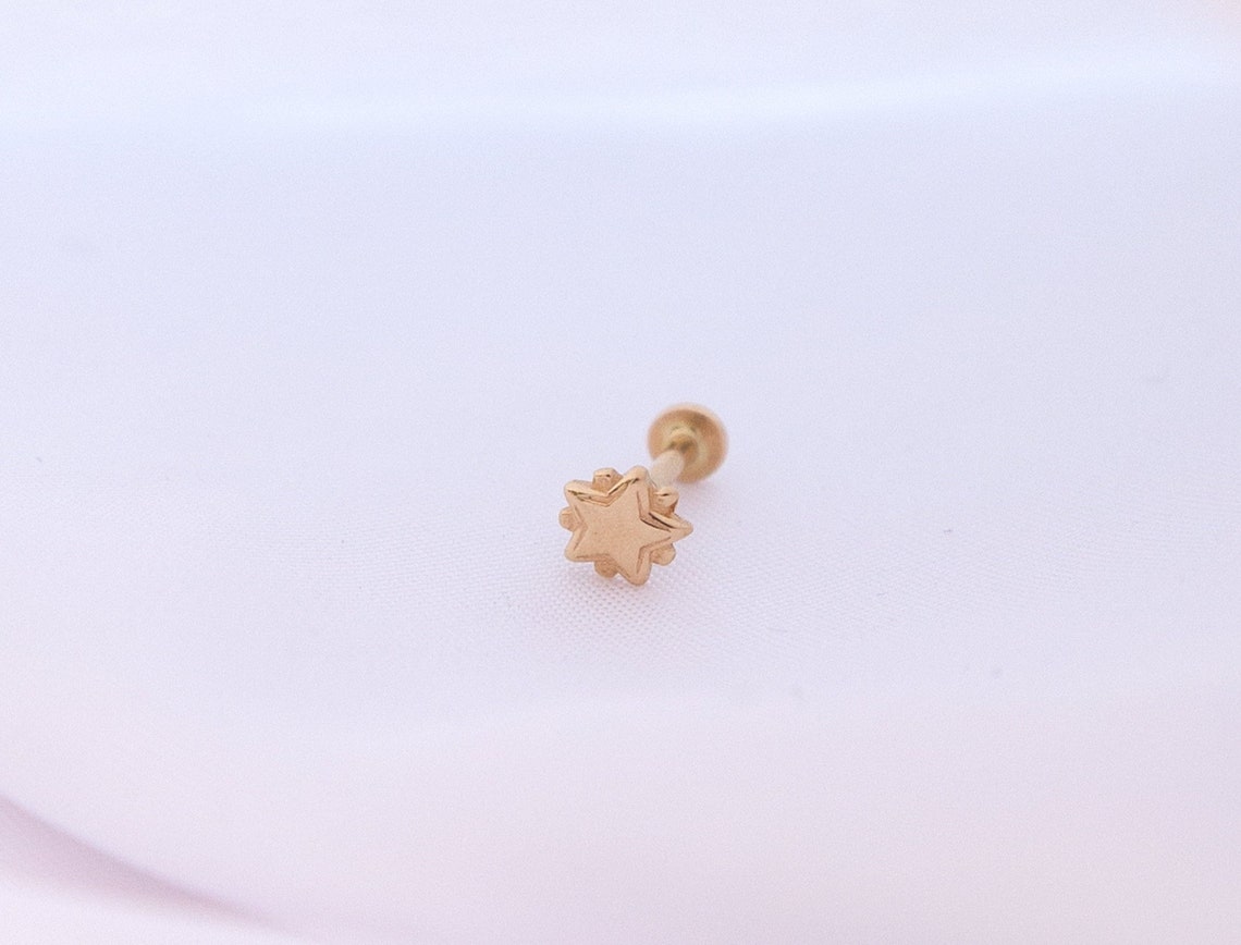 14k Solid Gold Star Piercing Solid Gold Piercing 14k Yellow - Etsy