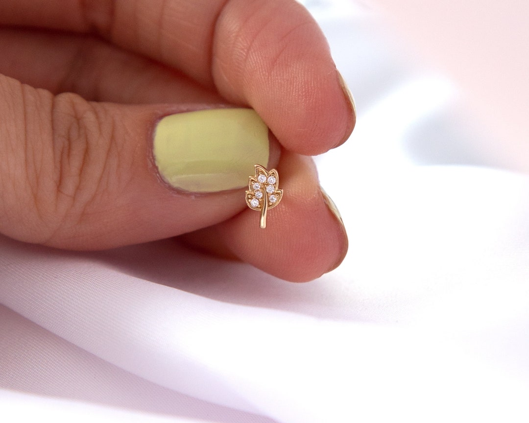14k Solid Gold Leaf Piercing, Solid Gold Piercing, 14k Yellow Gold ...