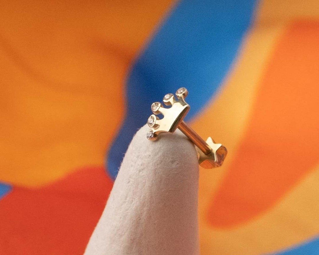 Crown Solid Gold Piercing - Stud Triangle Tragus Earring - Daith ...