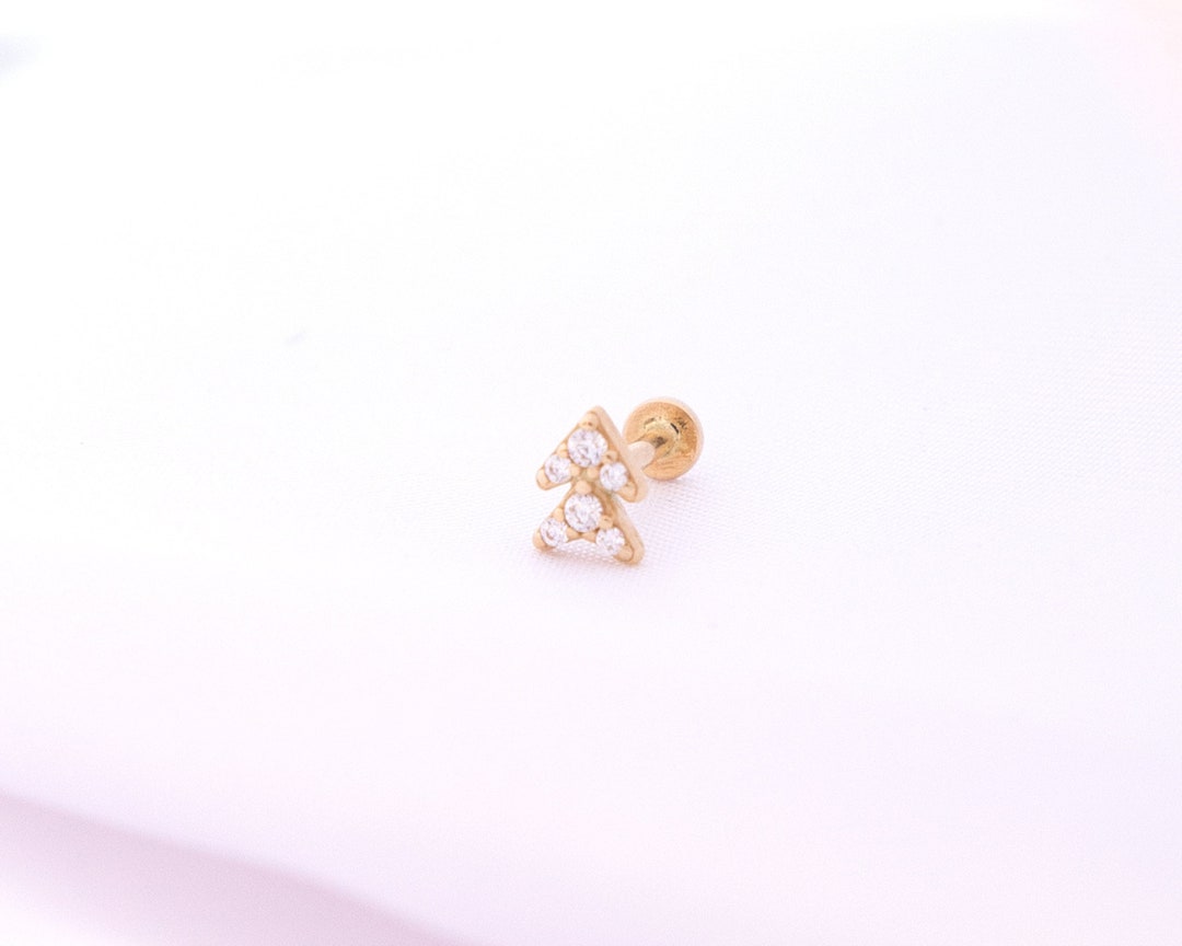 14k Solid Gold Arrow Piercing: Threadless Tragus Earring - Etsy