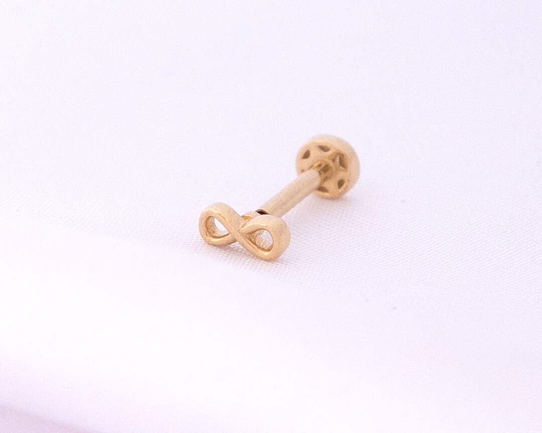 14k Solid Gold Infinity Tragus Piercing: Push in Flat Stud - Etsy