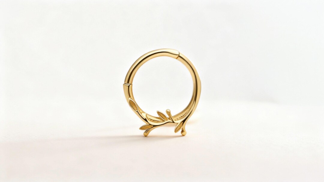 14K Solid Gold Leaf Hoop Clicker – Septum/daith/cartilage Ring 8mm 18G ...