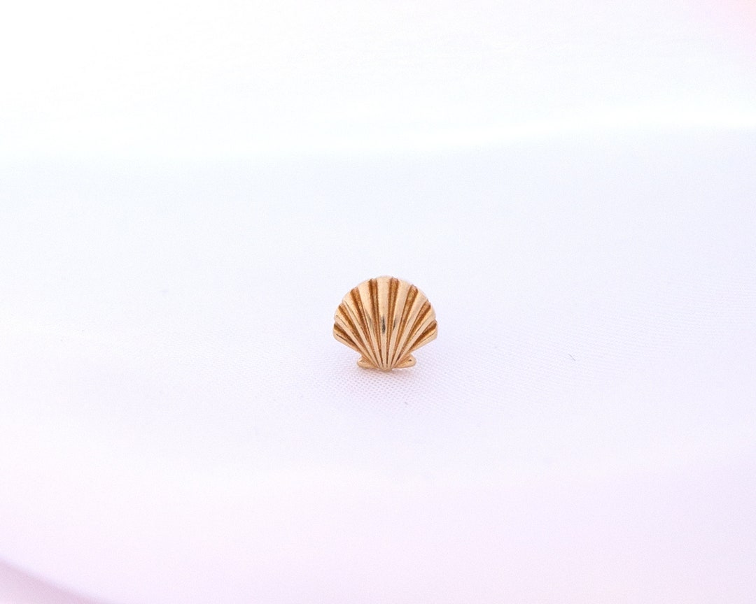 14k Solid Gold Shell Piercing, Solid Gold Piercing, Screw Flat Back ...