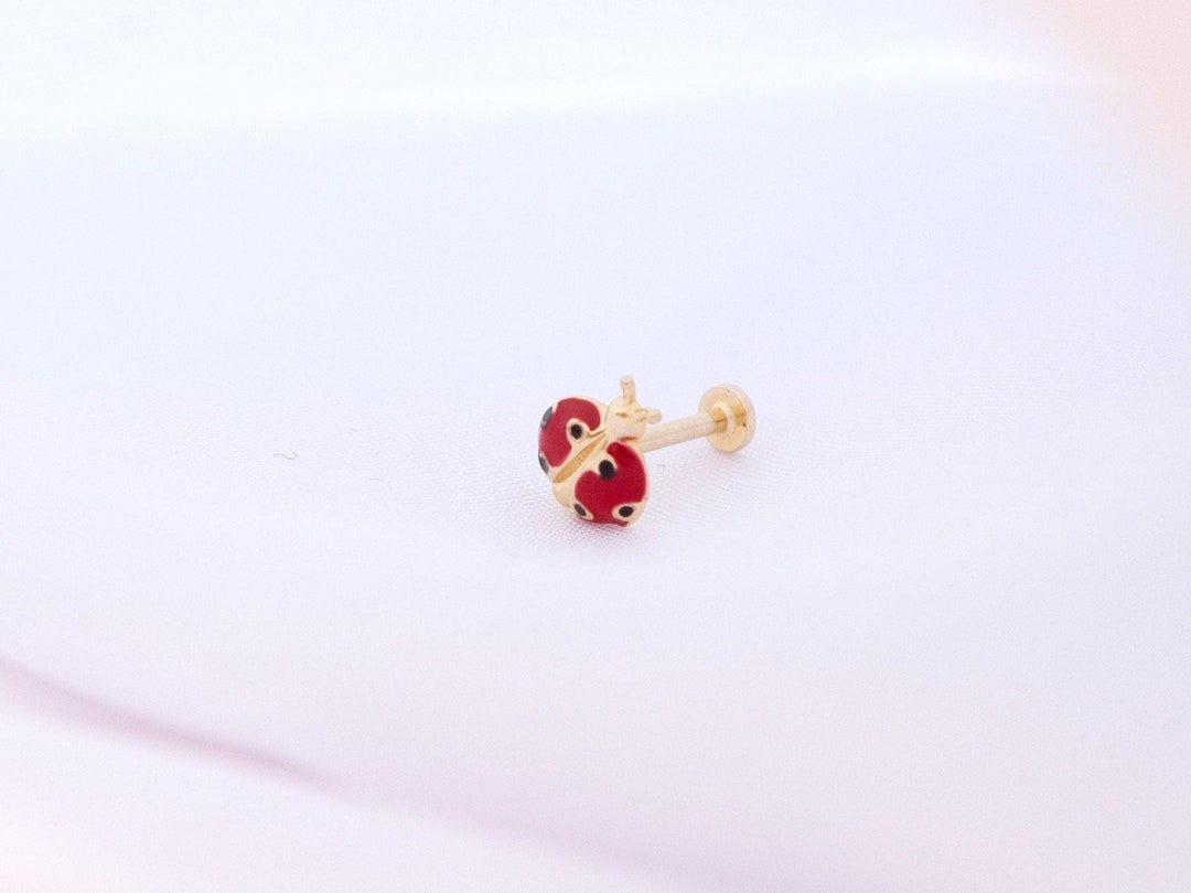 14k Solid Gold Ladybug Piercing, Solid Gold Piercing, 14k Yellow Gold ...