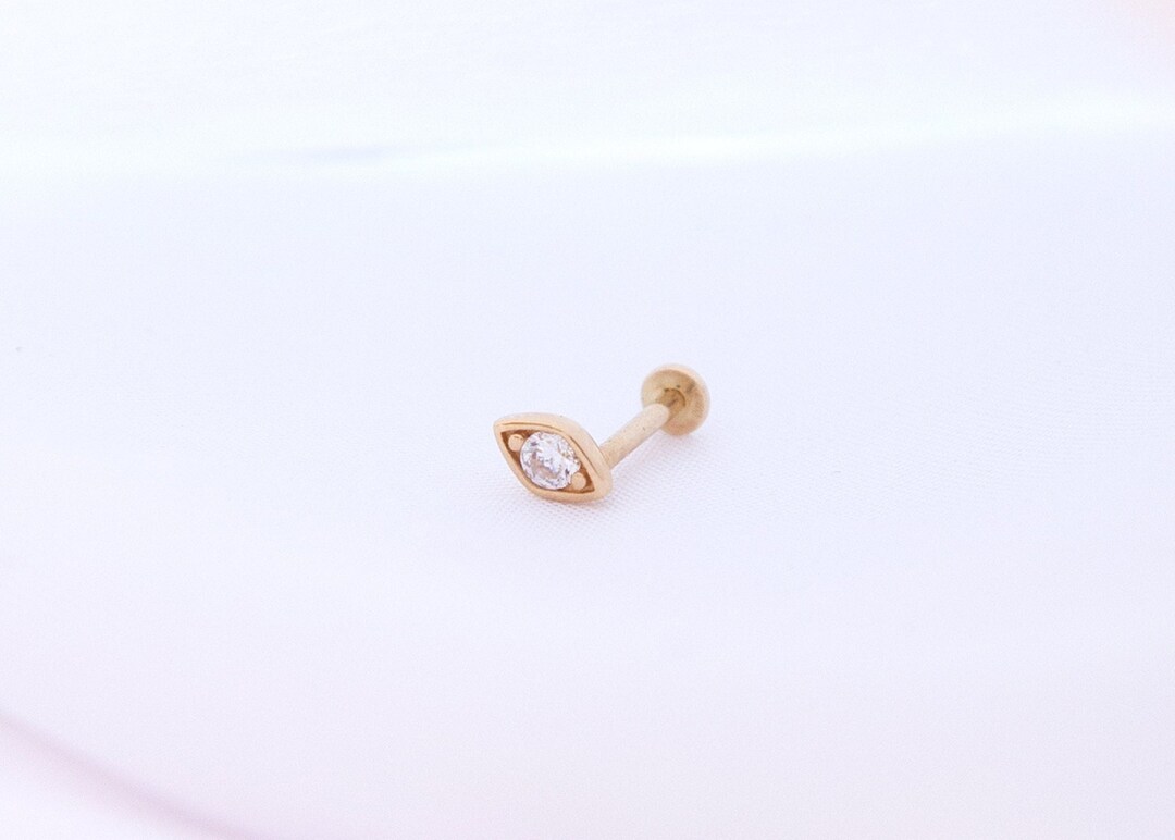14k Solid Gold Evil Eye Piercing, Solid Gold Piercing, 14k Yellow Gold ...