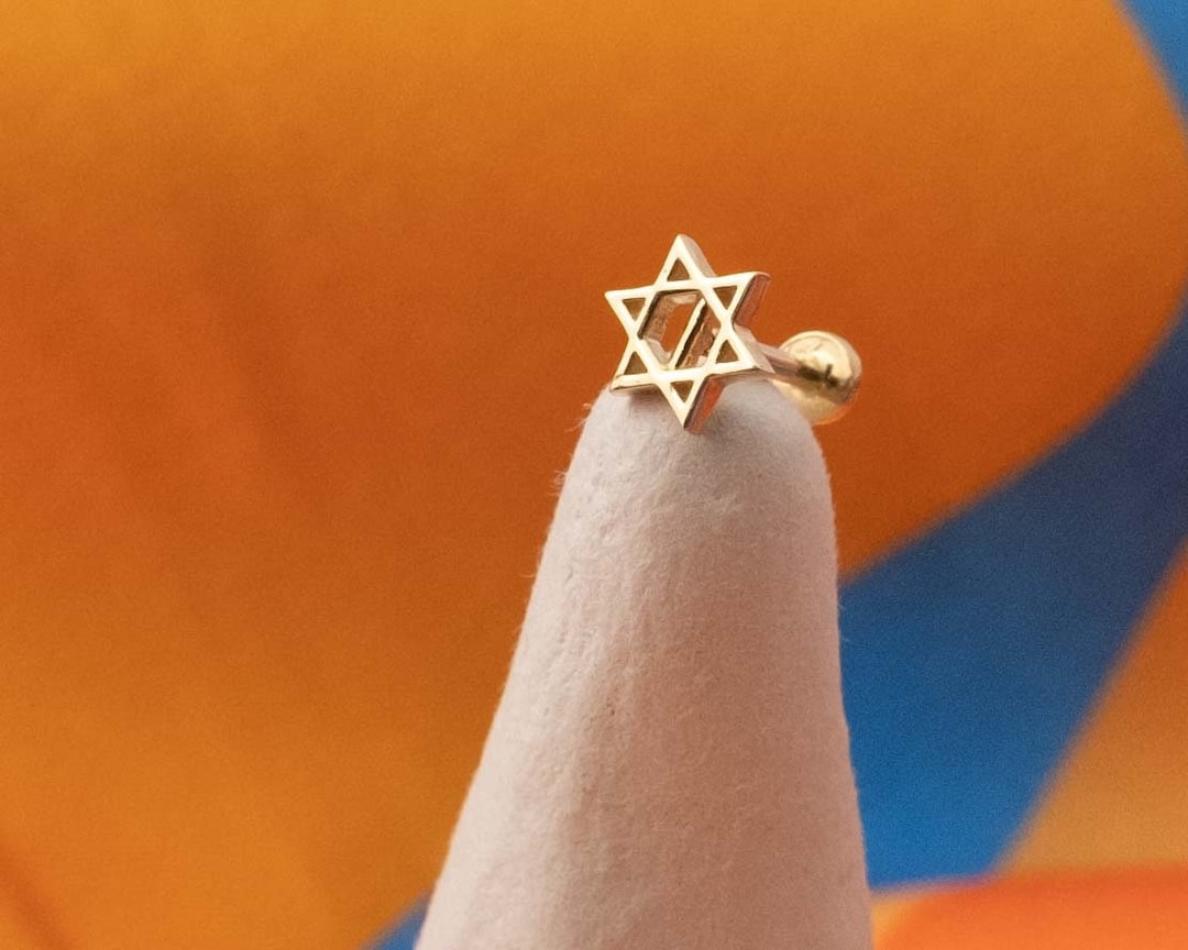 Solid Gold Star of David Piercing - Stud Jewish Tragus Earring - Daith ...