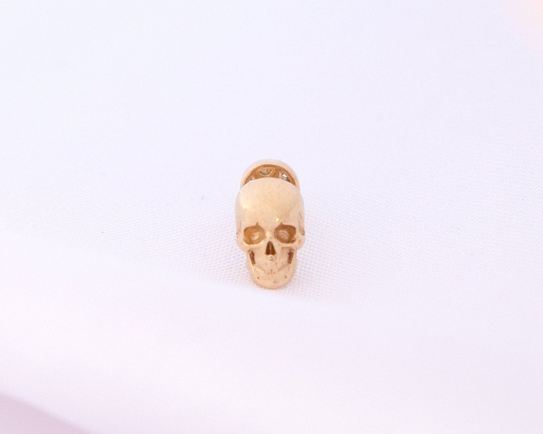Solid Gold Halloween Earrings, Gold Skull Tragus Piercing, Gold Skull ...