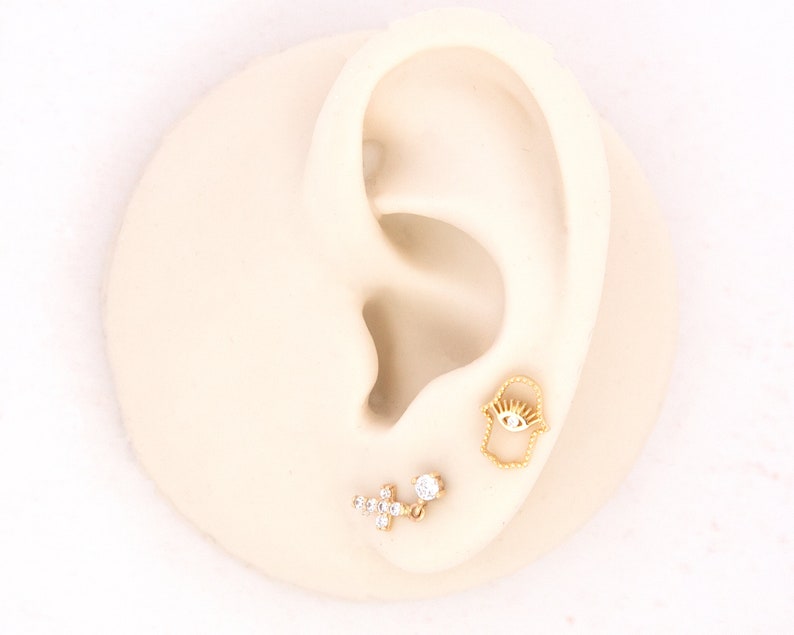 14K Solid Gold Cross Piercing Gold Cross Tragus Piercing - Etsy