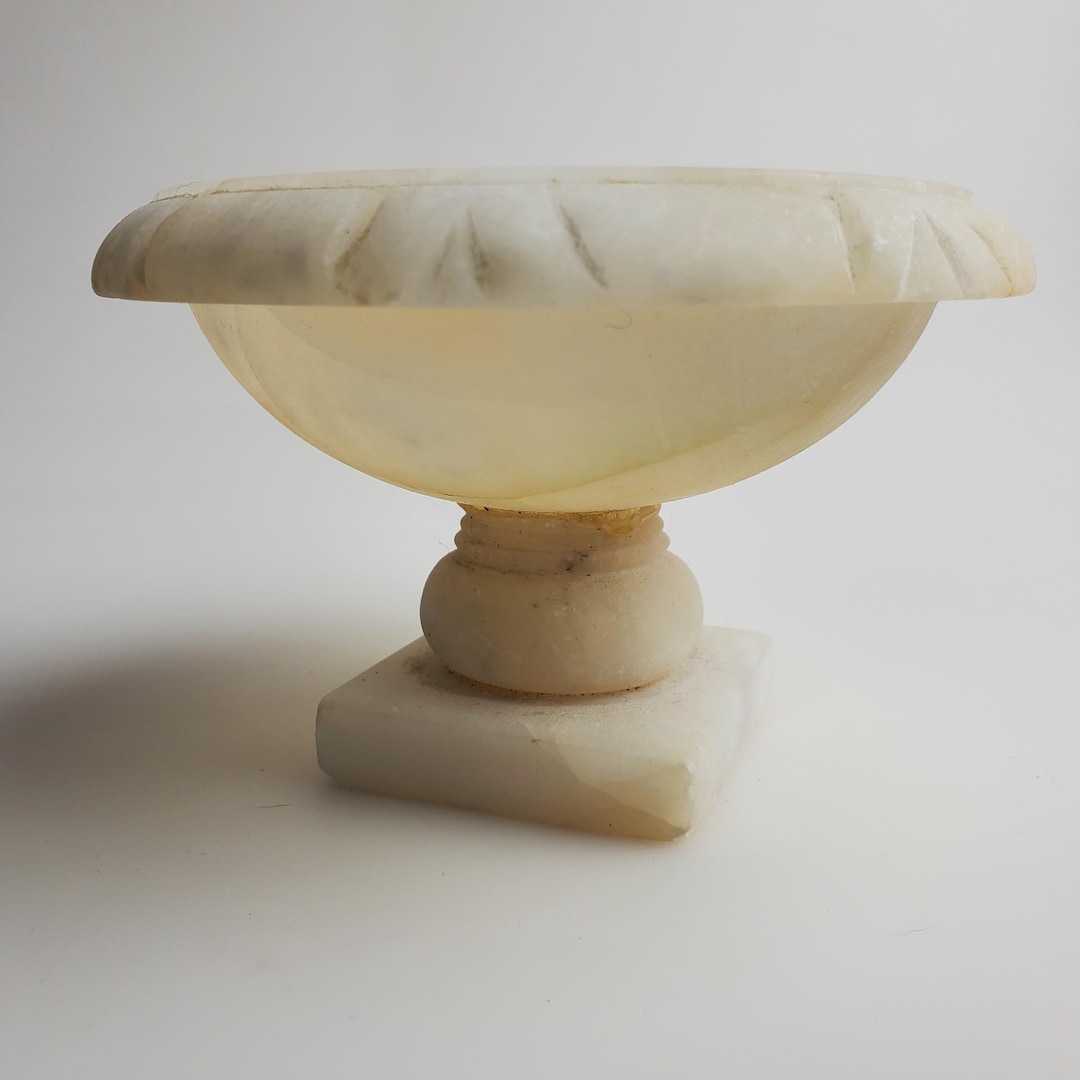 MCM Vintage Alabaster Miniature Bird Bath Missing Birds. 3" Tall. Read ...