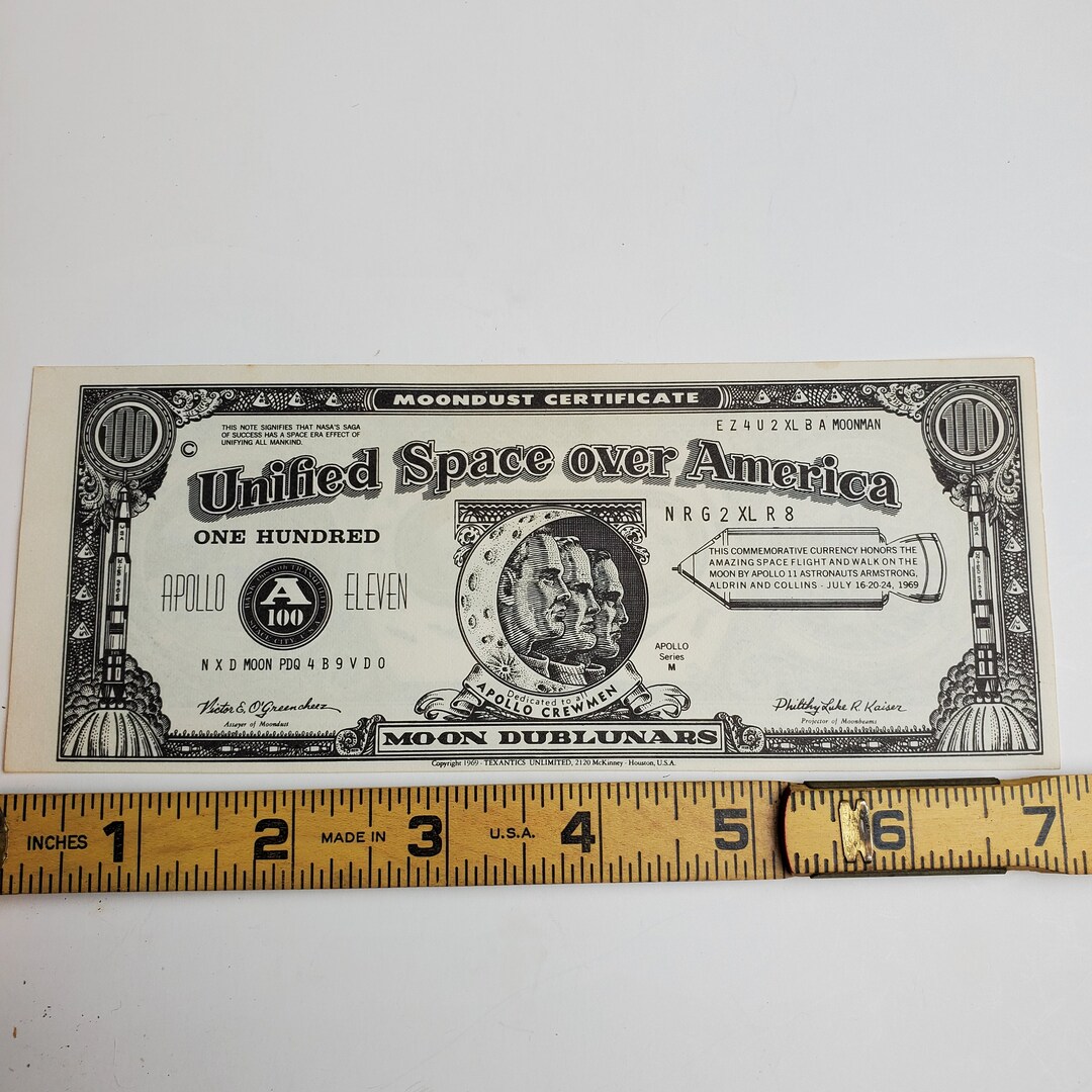 1969 NASA Promotional Moondust Certificate 100 Moon Dublunars Gag ...