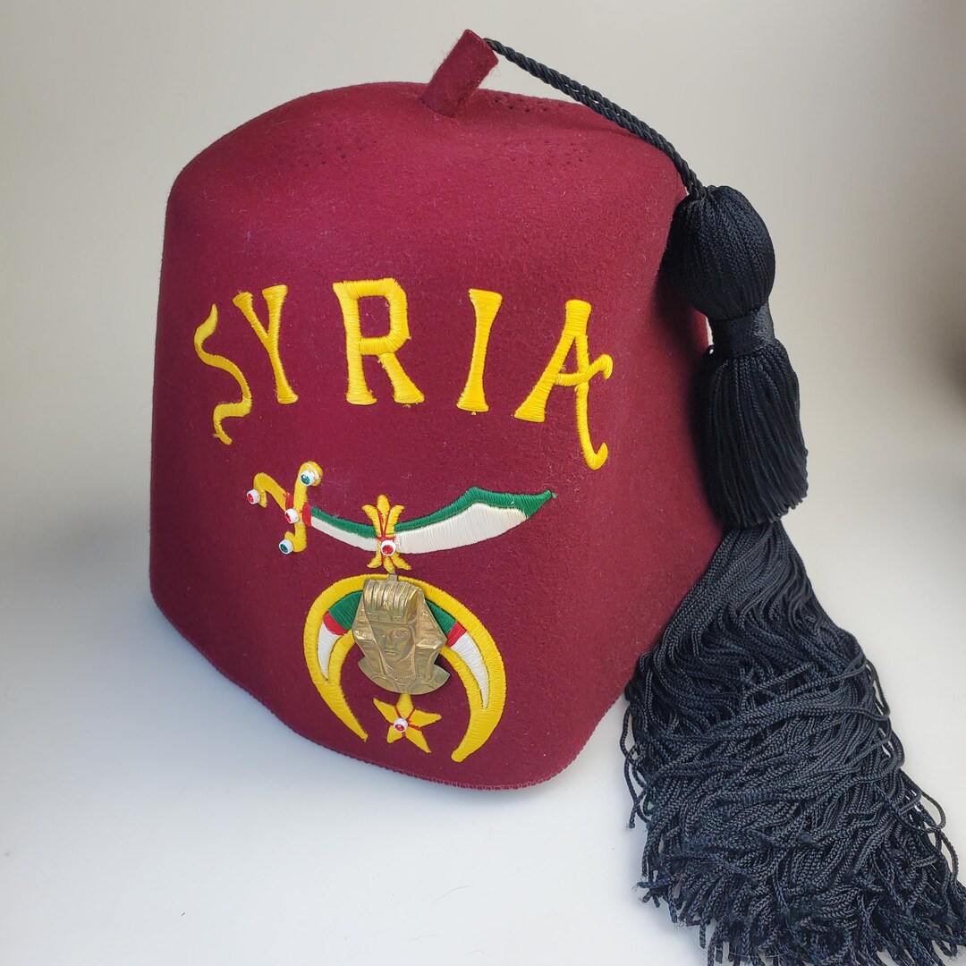 Vintage Bejeweled Syria Shriners Fraternal Masonic Fez Cap With Black ...